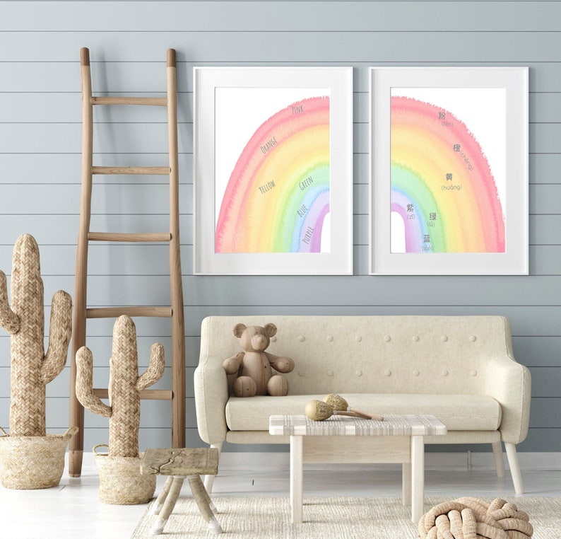 Bilingual Kids Pastel Rainbow Posters Set of 2 | Learn Colors |learn ...
