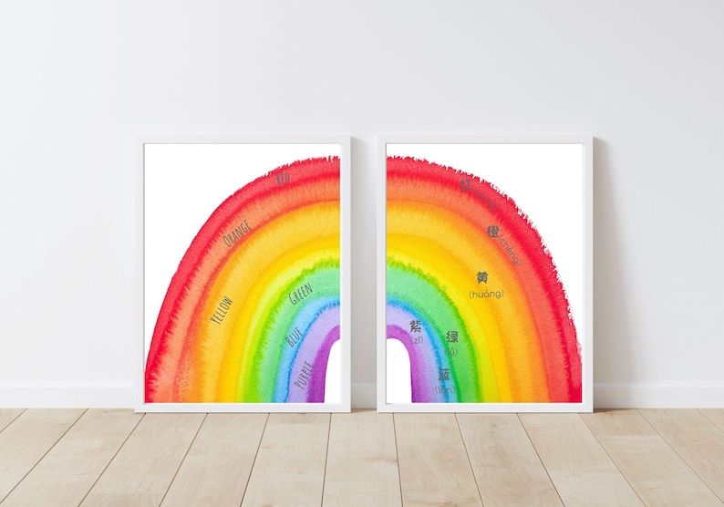 Bilingual Kids Rainbow Posters Set of 2 | Learn Colors |learn Chinese ...