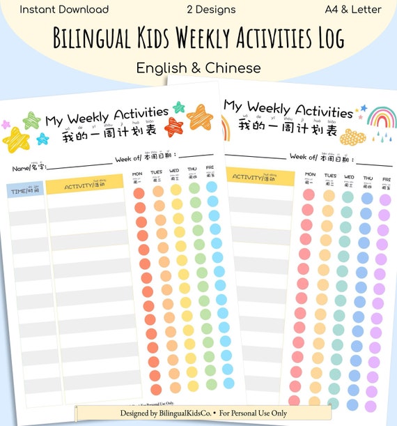 Bilingual Kids Weekly Planner Printable Daily Activities Log - Etsy