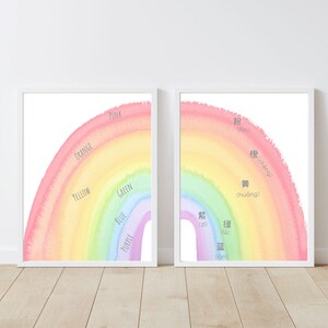 Bilingual Kids Pastel Rainbow Posters Set of 2 | Learn Colors |learn ...