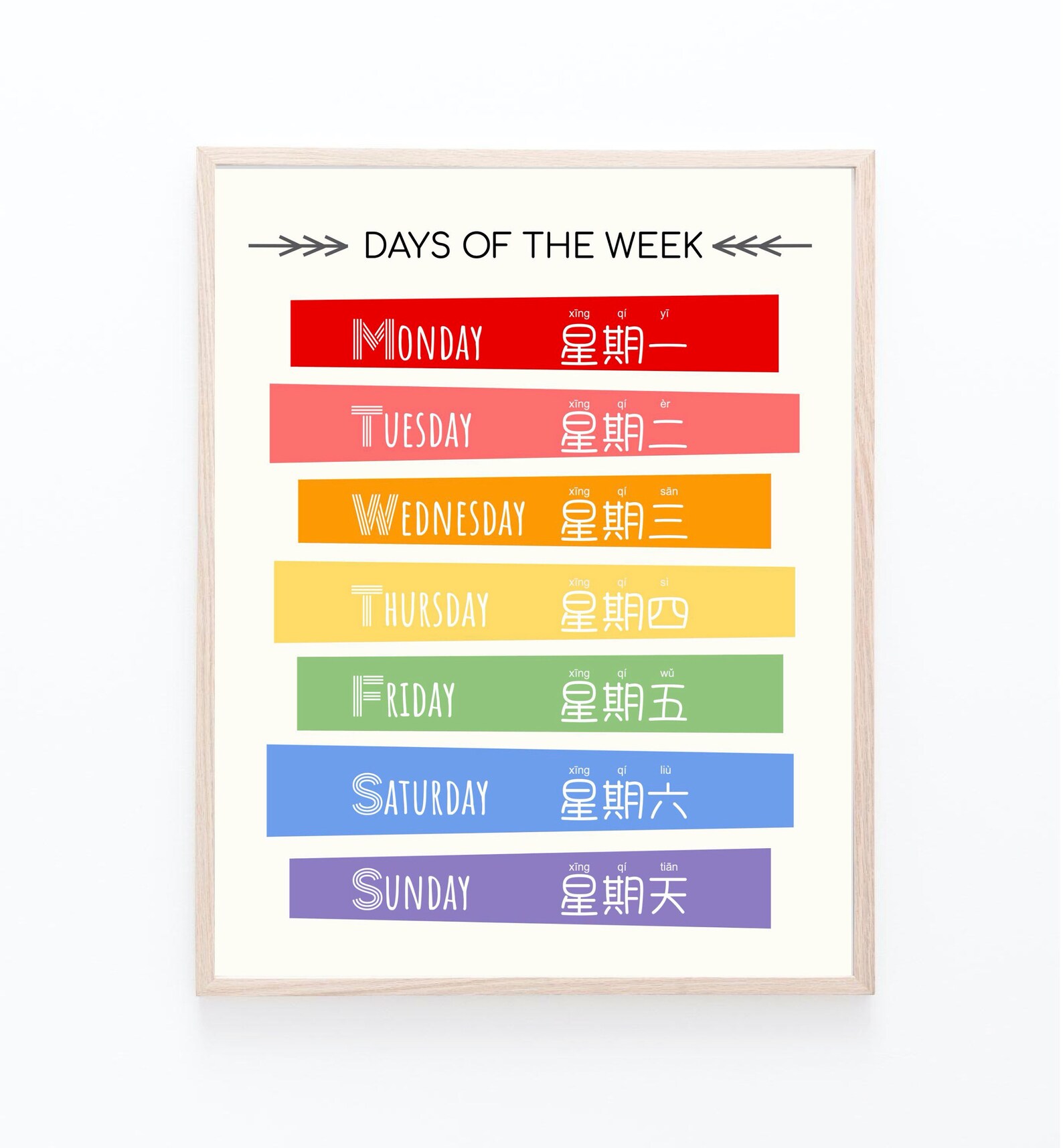 Bilingual Days of the Week Poster |learn Chinese |bilingual Education ...