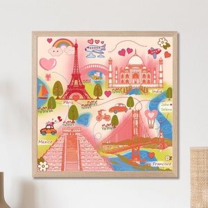 Personalised Travel Adventures Map Illustration | Colorful Travel ...