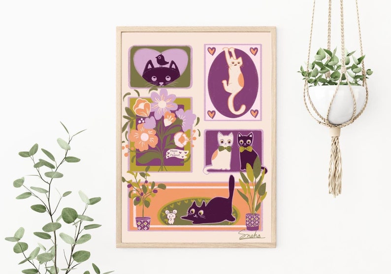 Cat Portrait Collage, Cute Custom Pet Portrait, Custom Cats Portrait ...
