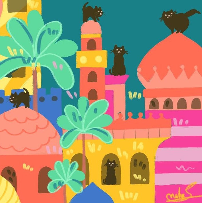 Arabic Cats Printable Painting, Printable Wall Decor, Printable Cat Art ...