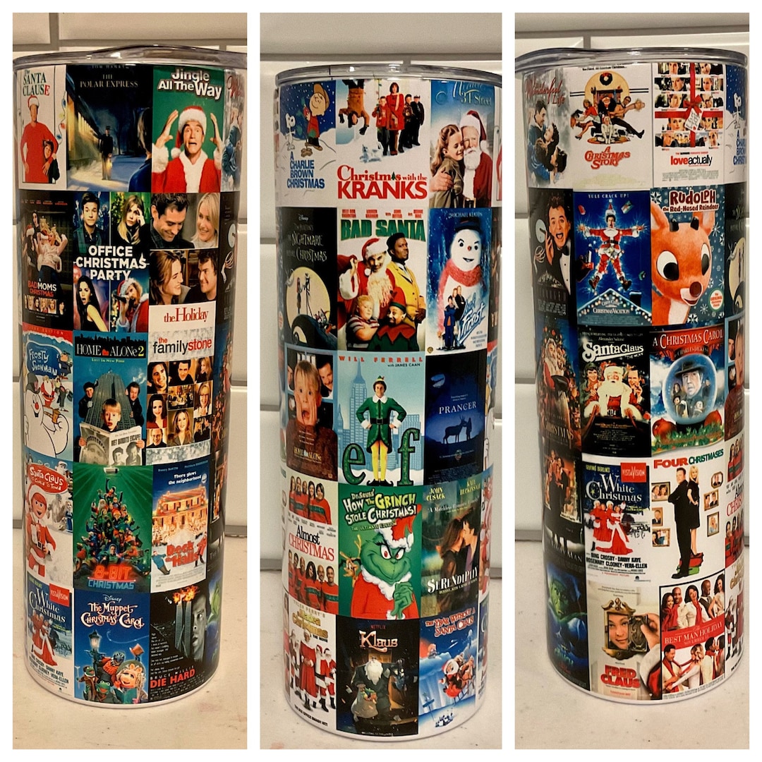 Christmas Movies Mashup Collage 20oz Skinny Straight Tumbler Wrap ...