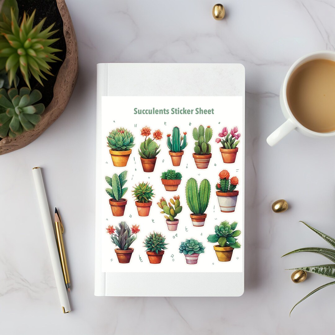 Potted Succulents Watercolor Sticker Sheet-planner Sticker -scrapbook ...