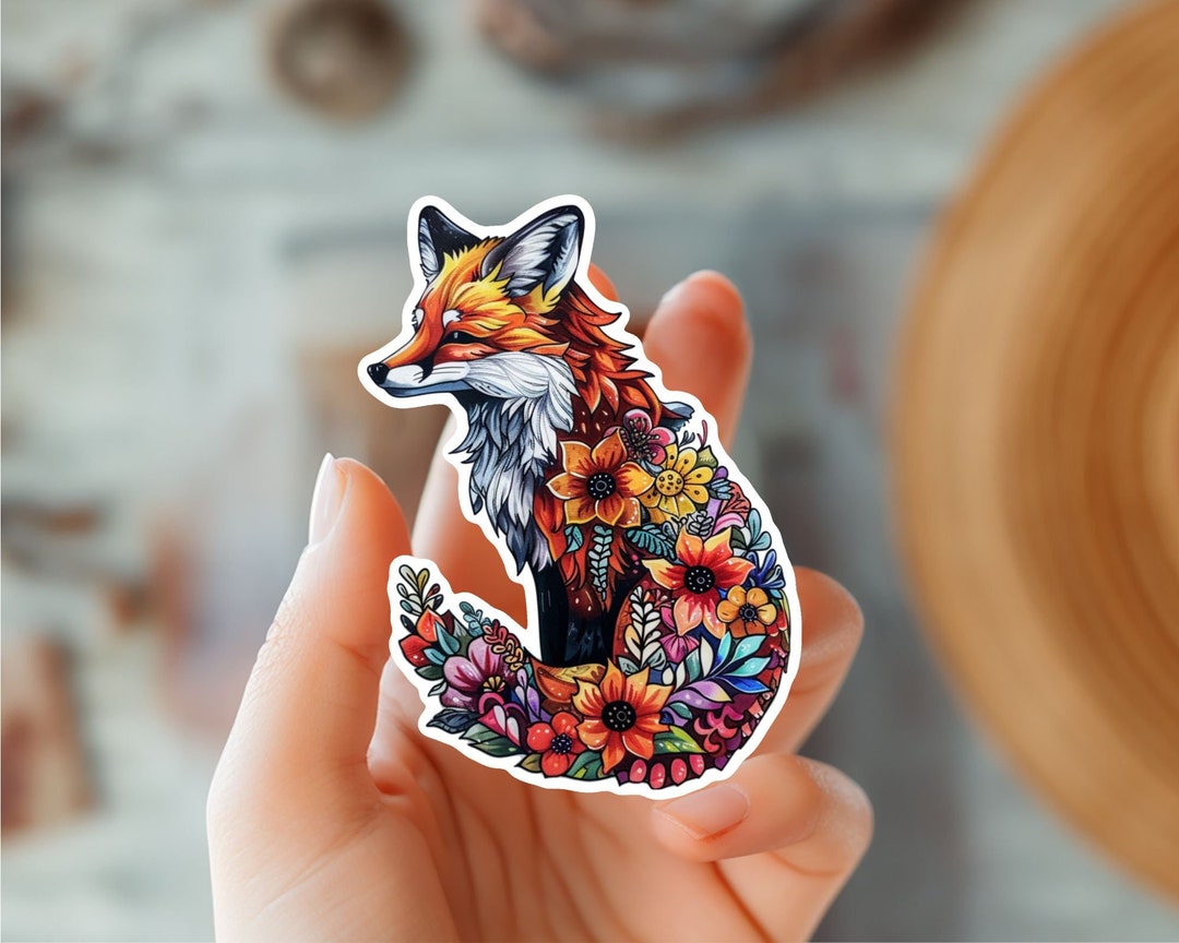 Floral Fox Sticker-cute Vinyl Decal for Nature Enthusiasts-animal Decal ...