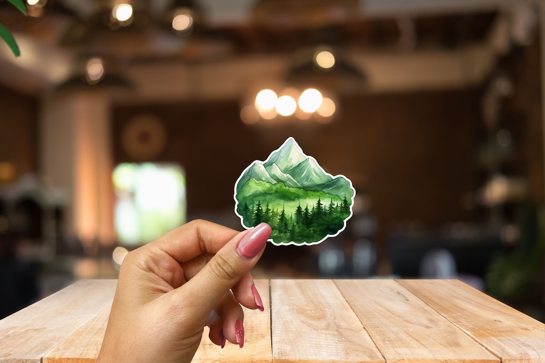Enchanted Forest Mountain Watercolor Sticker-nature and Outdoor Sticker ...