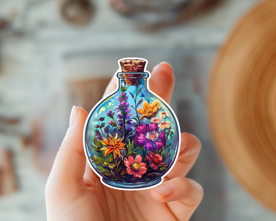 Cottagecore Flowers Potion Sticker-glass Test Tube Decal-botanical Art ...