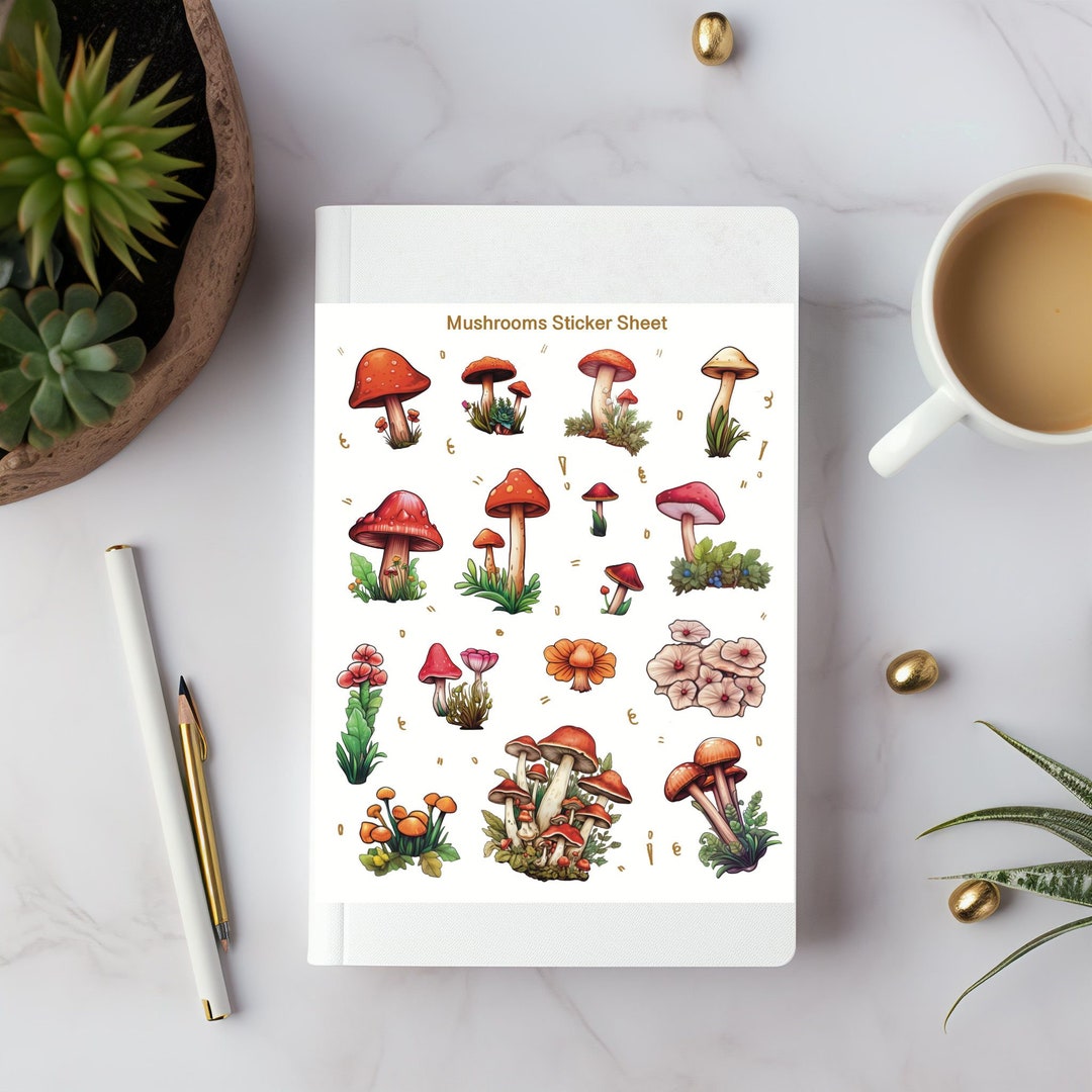 Mushrooms Watercolor Sticker Sheet-planner Sticker -scrapbook Sticker ...