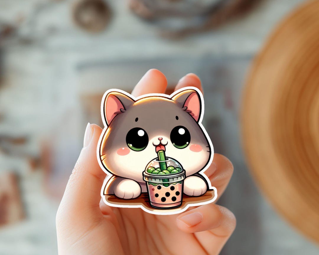 Kawaii Cat Drinking Boba Sticker- Cat Boba Tea Decal-cat Mom Sticker ...