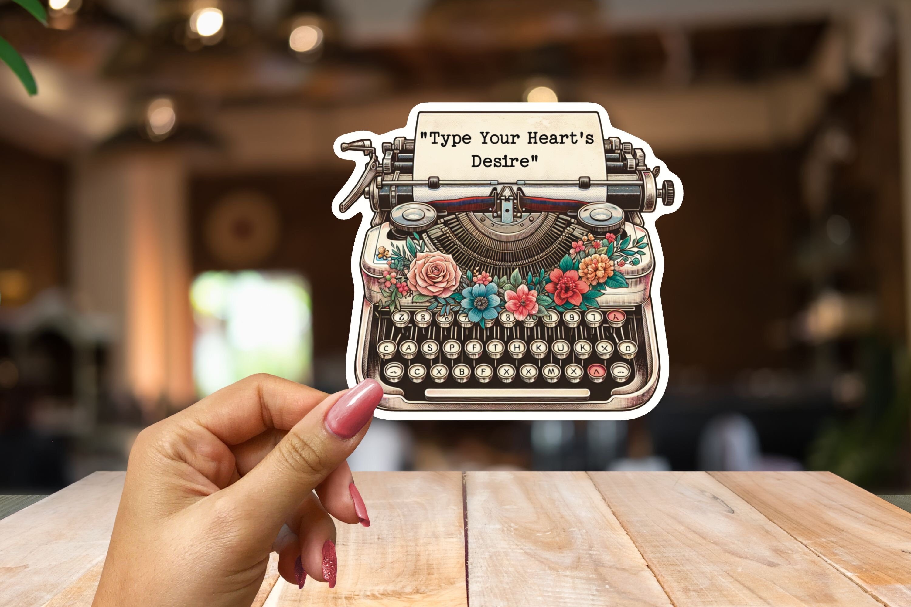Vintage Retro Art Floral Typewriter Type Your Heart's Desire Sticker ...