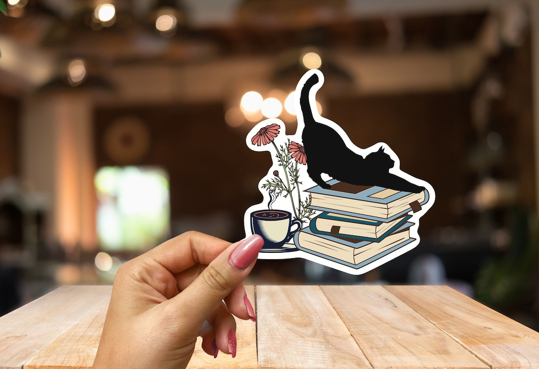 Cat on Book Sticker-bookish Cat Sticker-library Sticker-reader Sticker ...