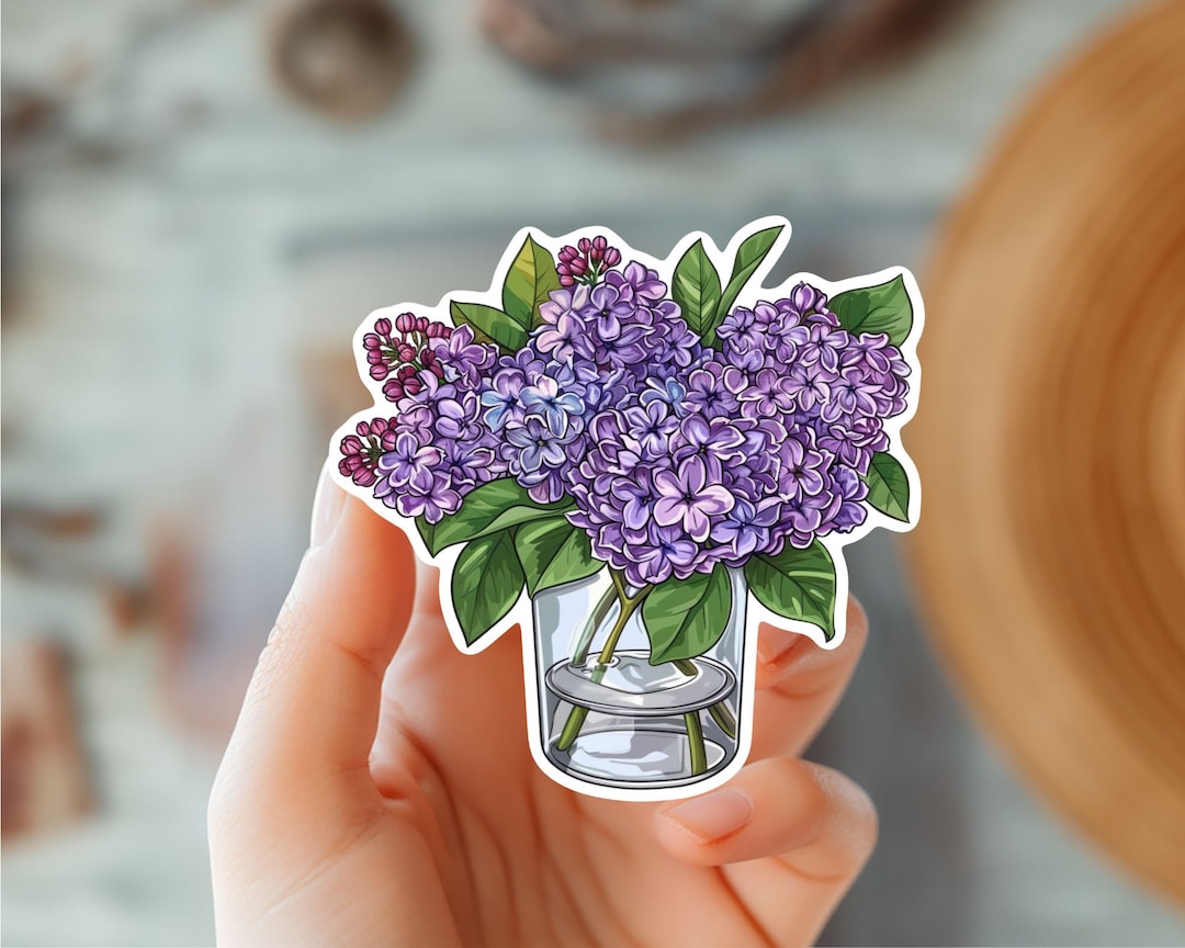 Lilacs in A Glass Vase Sticker-spring Bloom Flower Sticker-gift for Mom ...
