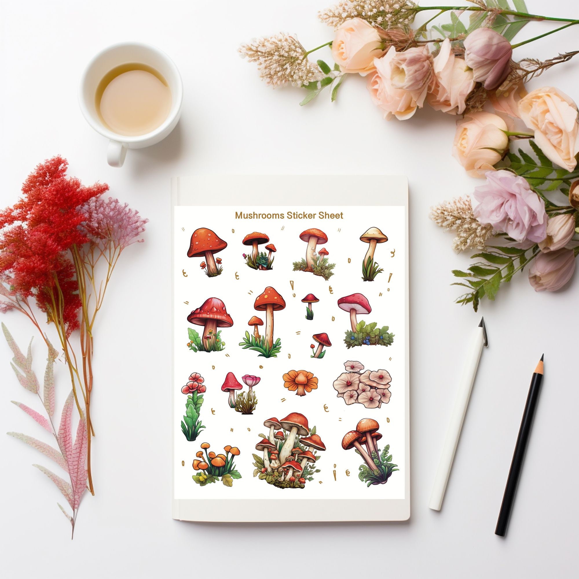 Mushrooms Watercolor Sticker Sheet-planner Sticker scrapbook Sticker ...