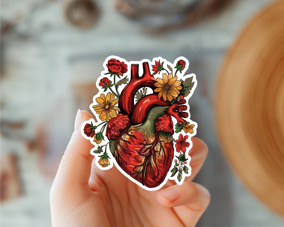 Floral Human Heart Sticker-wildflowers Sticker-outdoor and Nature ...