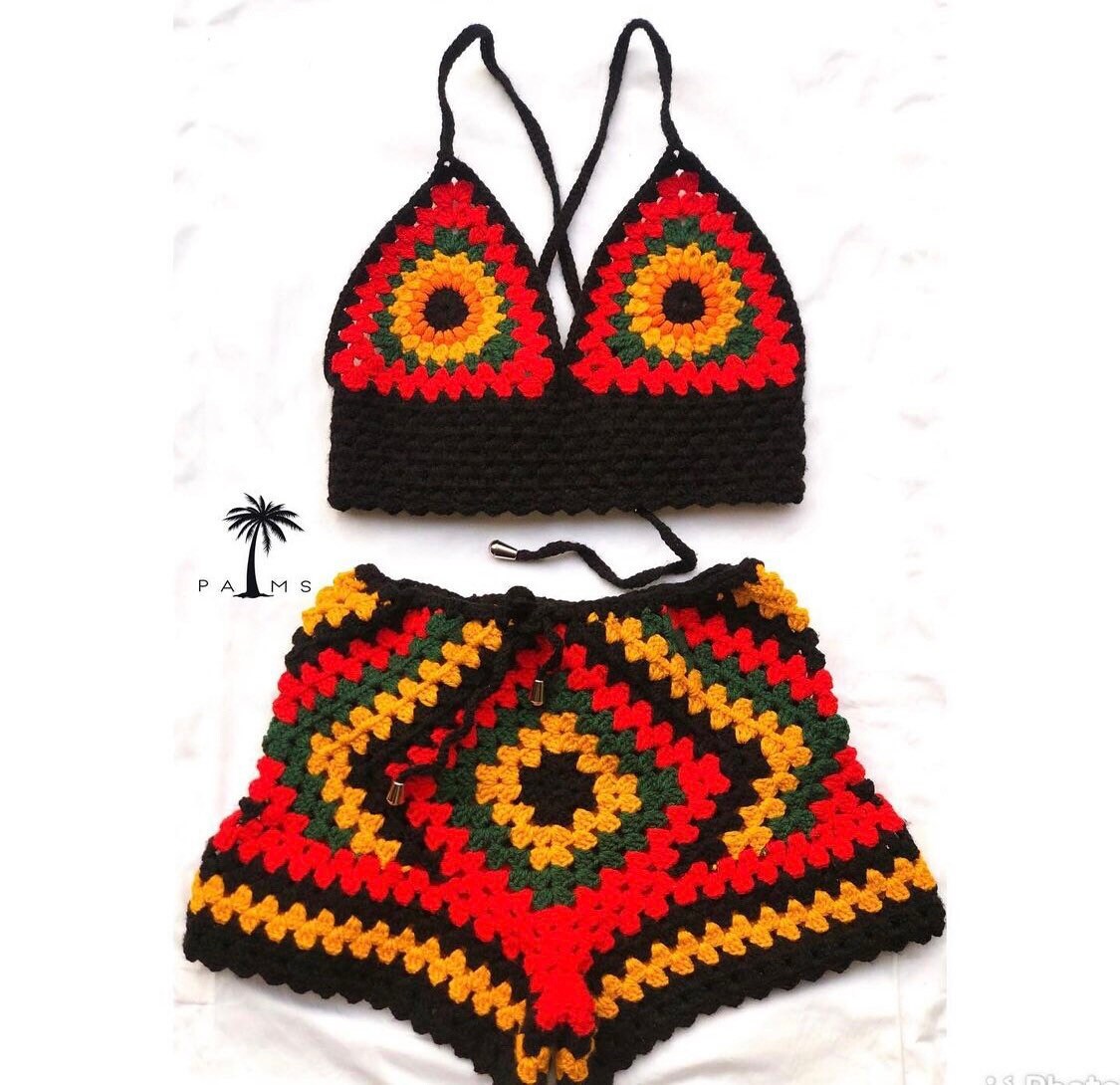 Rasta, Jamaican, Handmade Crochet, Rasta Crochet, Two Piece Set ...