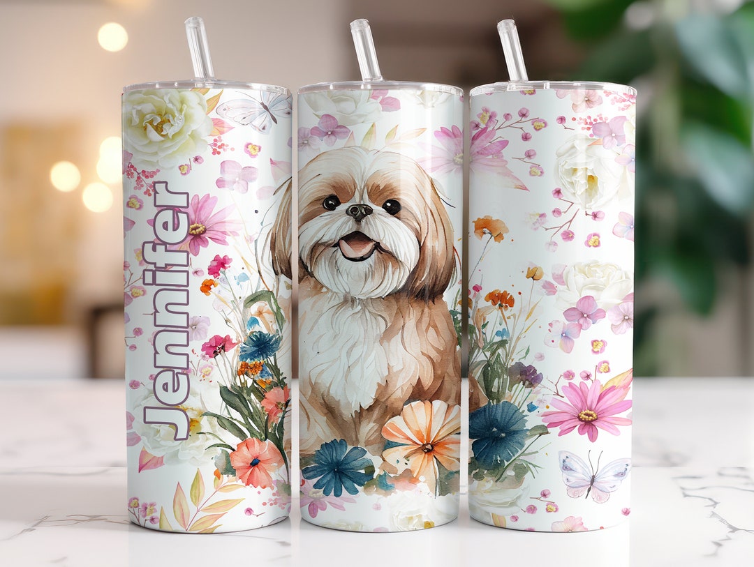 Shih Tzu Personalized Tumbler, Shih Tzu Gift, Dog Mom, Floral Tumbler ...