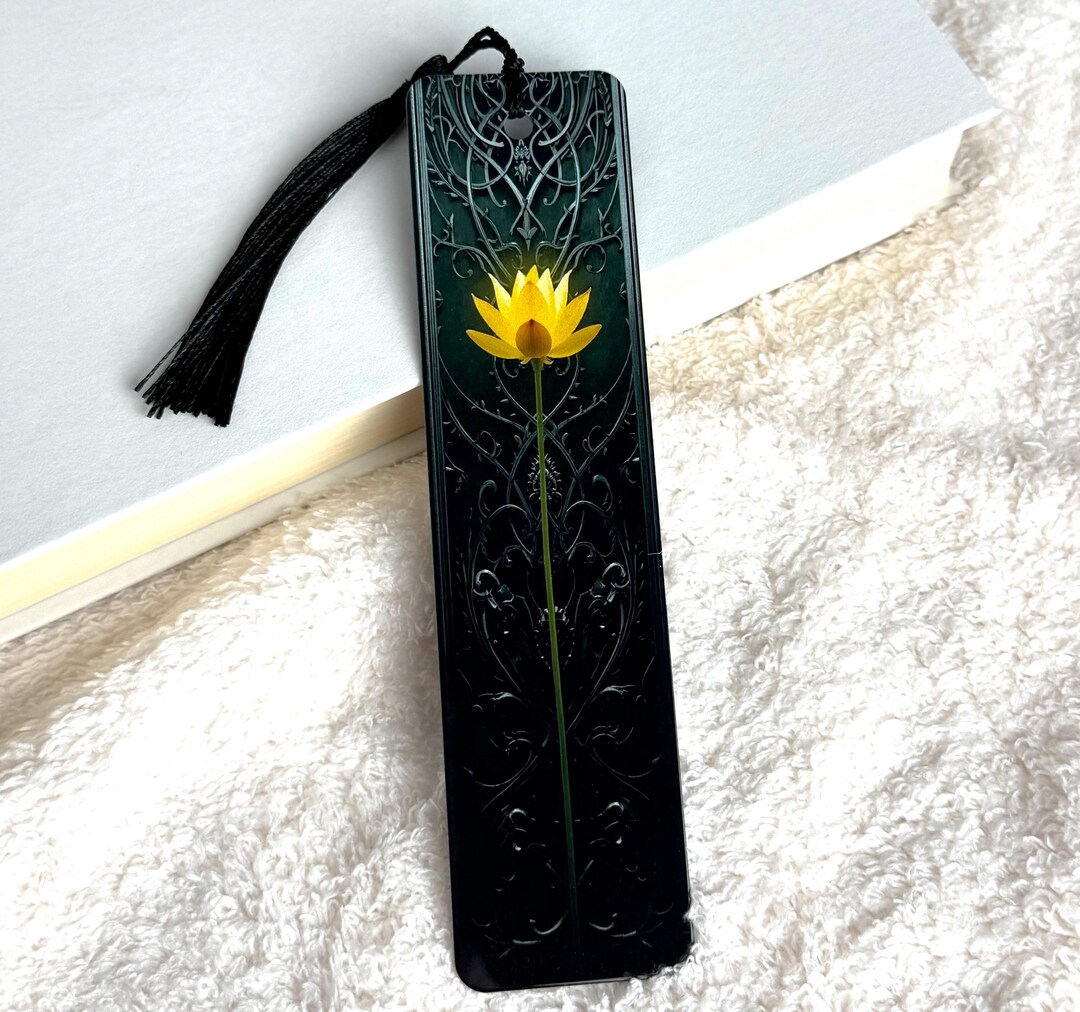 Gothic Yellow Lotus Flower Personalized Metal Bookmark for Book Lovers ...