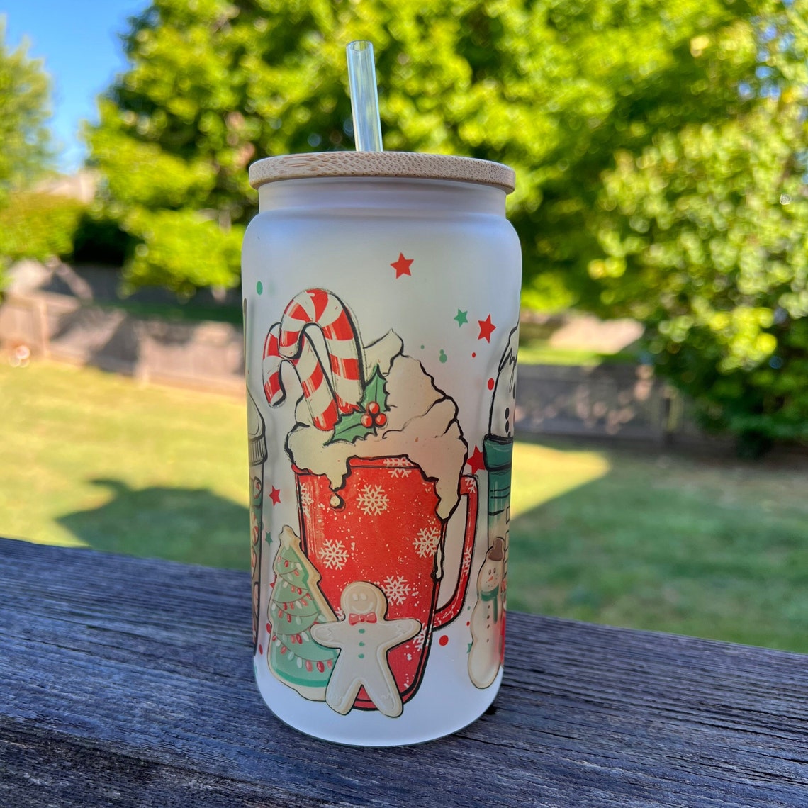 Christmas Snowman Iced Coffee Latte Frosted Glass 16 Oz Cup - Etsy