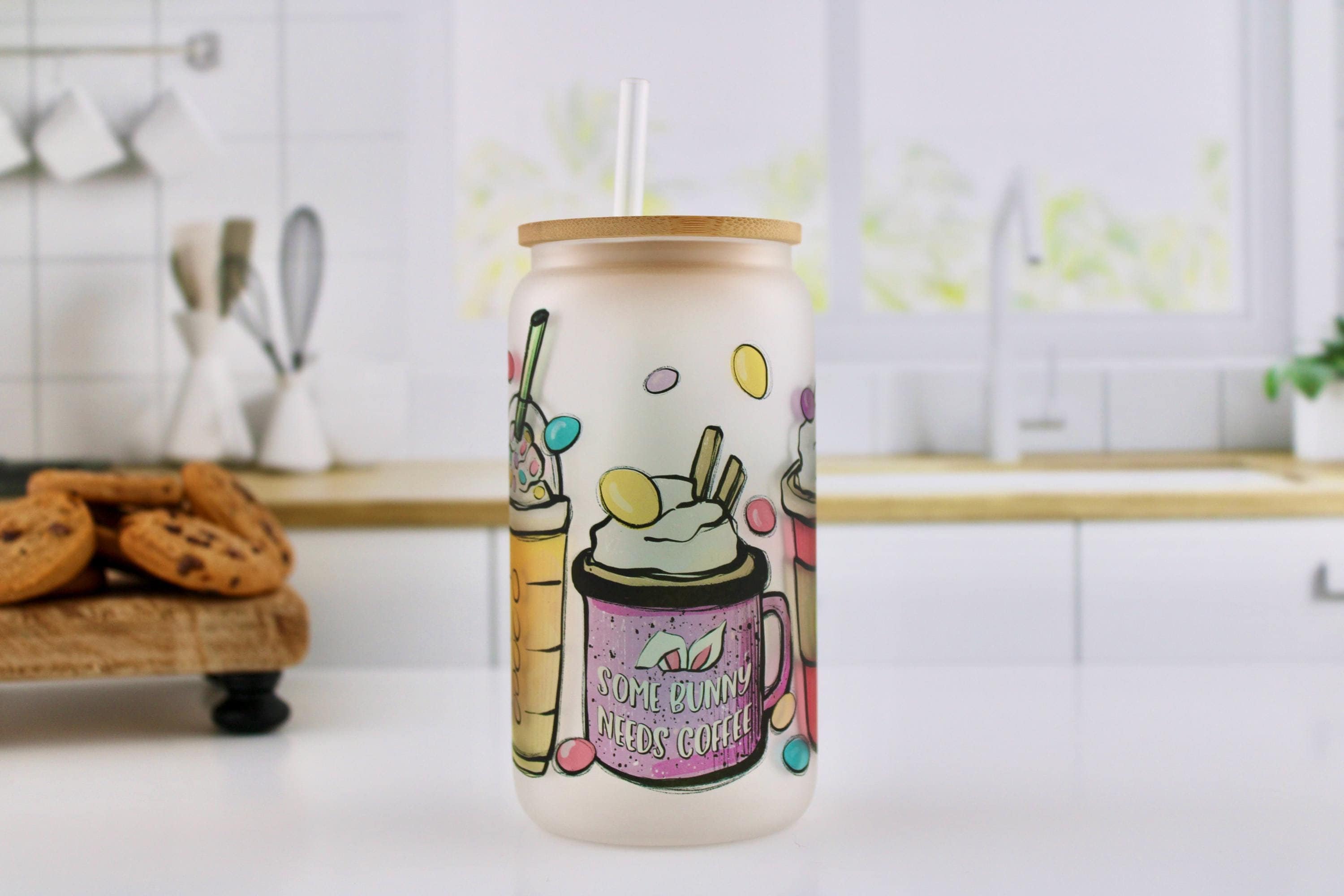 Easter Iced Coffee Cup "some Bunny Needs Coffee" Frosted Glass 16 Oz ...