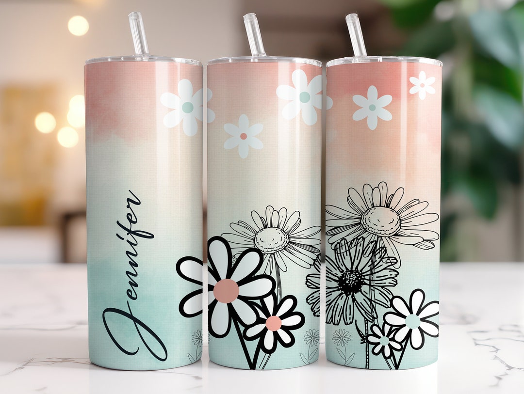 Personalized Daisy Matte Tumbler Pastel Custom 20 Oz Tumbler With Straw ...