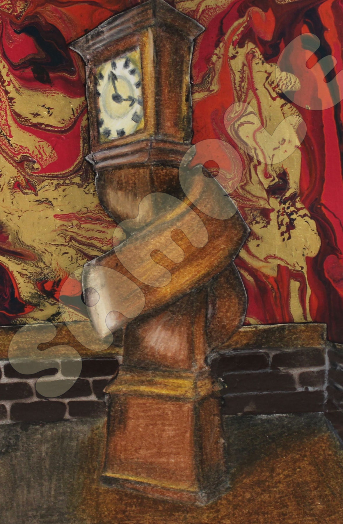 Art Print Deco Illustration Unframed Twisted in a Knot Clock - Etsy