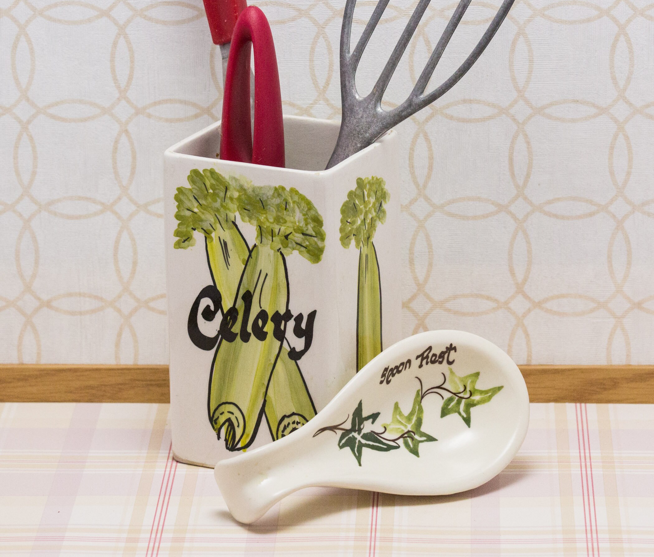 Vintage Toni Raymond Hand Painted Celery Pot and Spoon Rest - Etsy