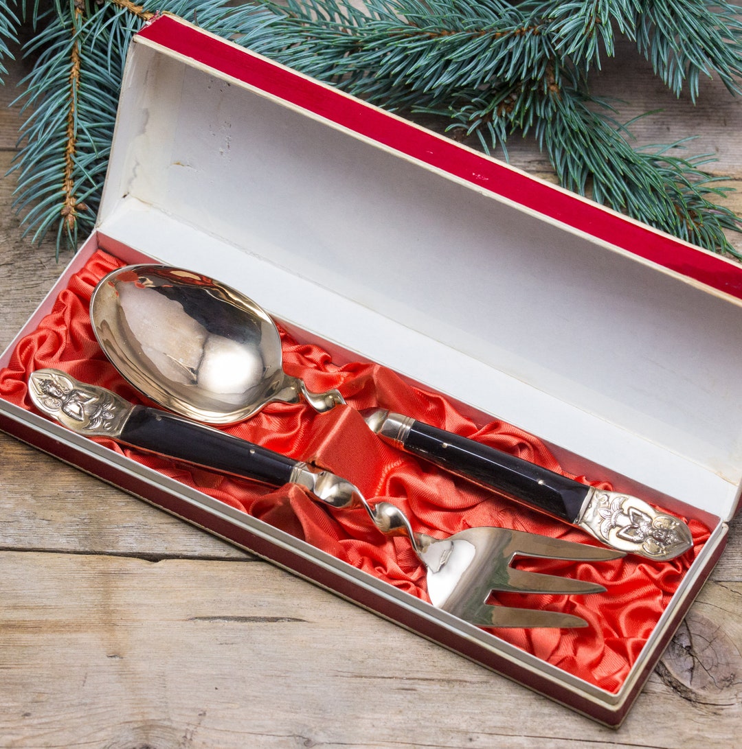 Vintage Cutlery Serving Set Spoon & Fork in Bronze and - Etsy