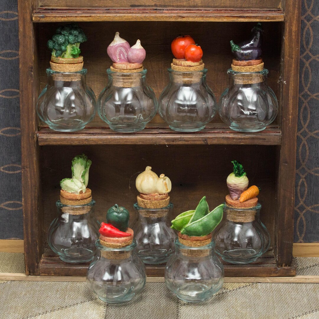 Vintage Spice Jars, Set of Nine With Hand Cast Resin and Cork Tops. - Etsy