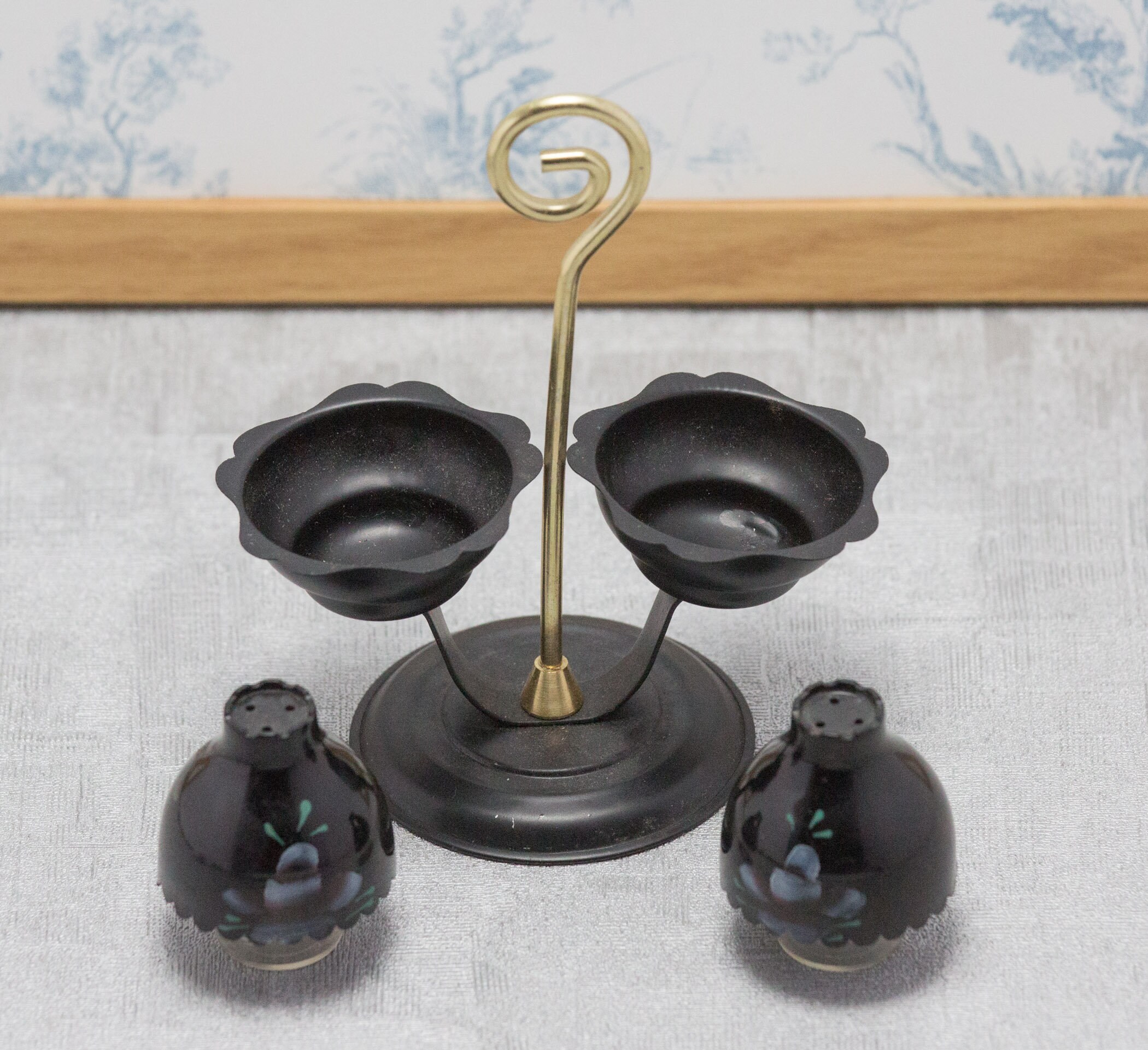 Vintage Japanese Salt and Pepper Cruet Set, Dark Laquered Plastic ...