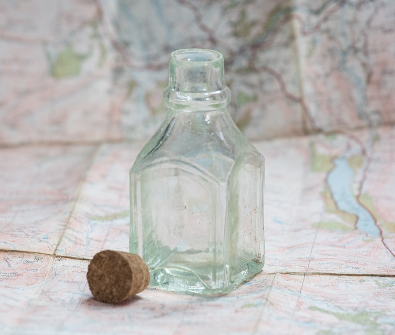 Antique Glass Bottle, Square Design With Unusual Corner Seams - Etsy