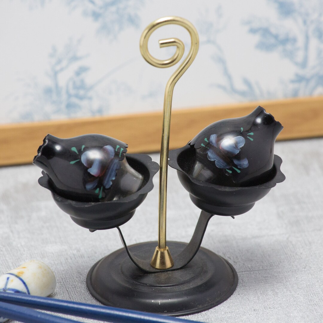 Vintage Japanese Salt and Pepper Cruet Set, Dark Laquered Plastic ...