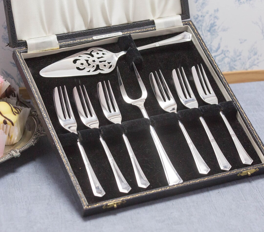 Vintage Pastry Fork Cutlery Set With Cake Slice in Original Box, Angora ...