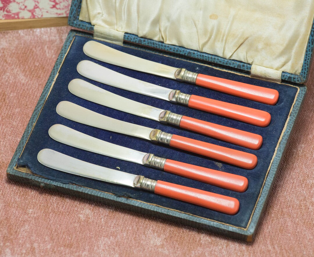 Vintage Cutlery, Afternoon Tea Utensils With Salmon Pink Bakelite ...