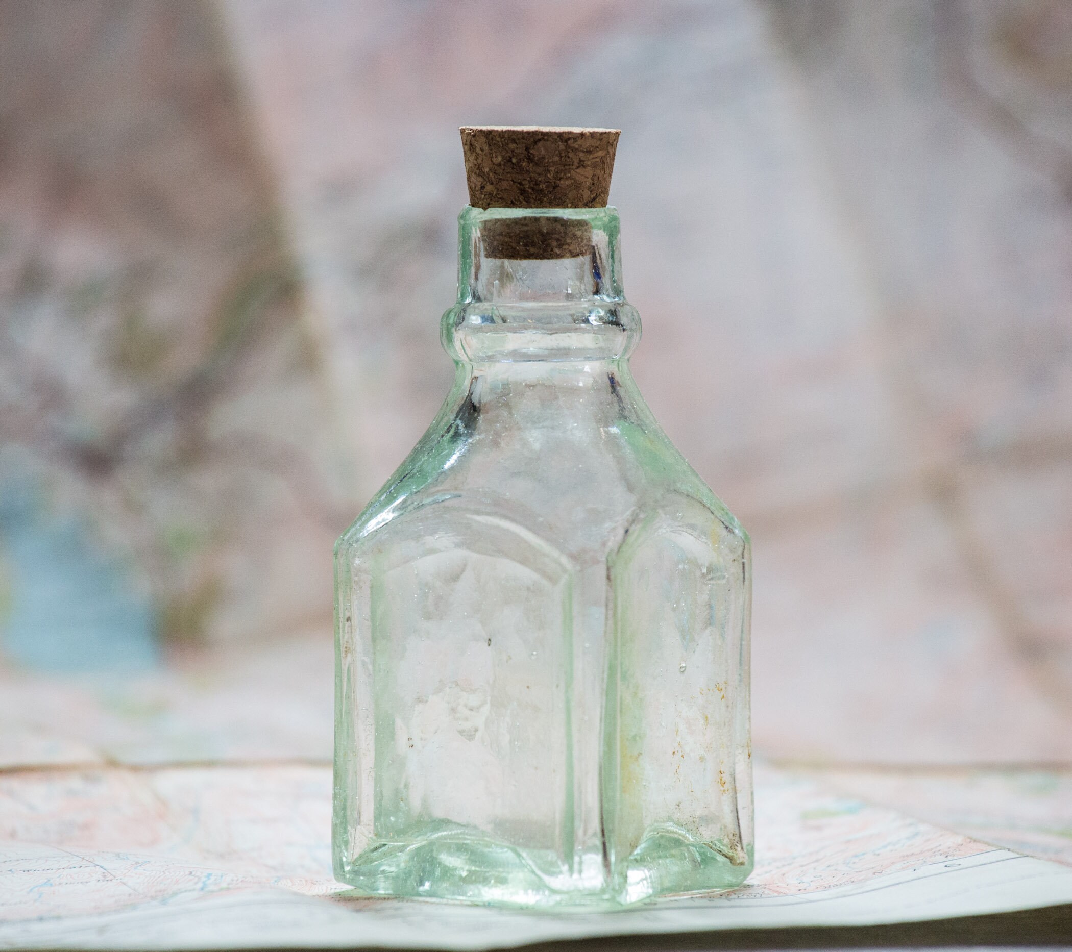 Antique Glass Bottle, Square Design With Unusual Corner Seams - Etsy