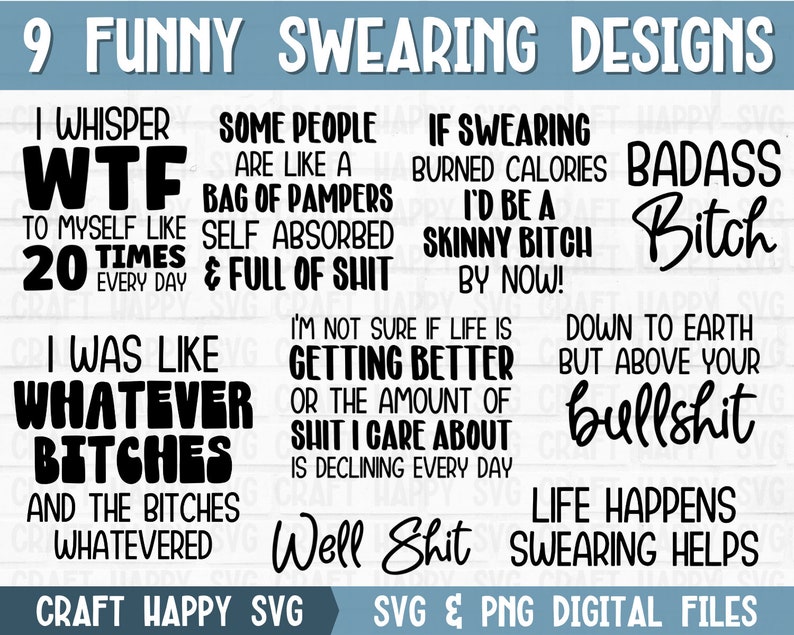 Swearing SVG PNG Bundle | Funny Sarcasm Swear Words Quote Svg ...