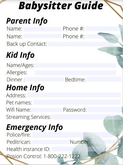 INSTANT DOWNLOAD Editable Babysitter Guide Babysitter - Etsy