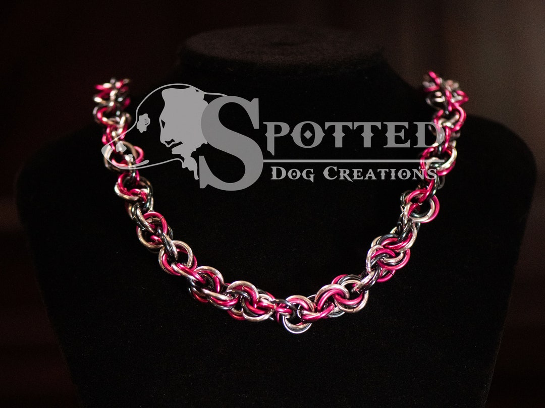 Handmade Chainmail Necklace, Pink, Black, and Silver - Etsy