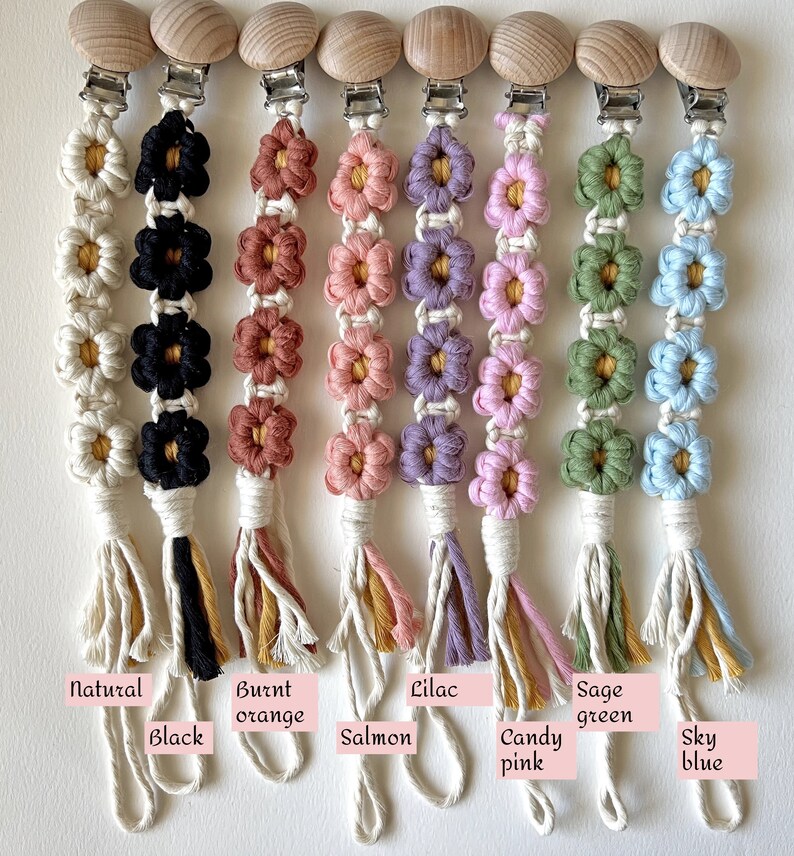 Macrame Pacifier Clip Daisy Pacifier Clip Flower Pacifier Clip