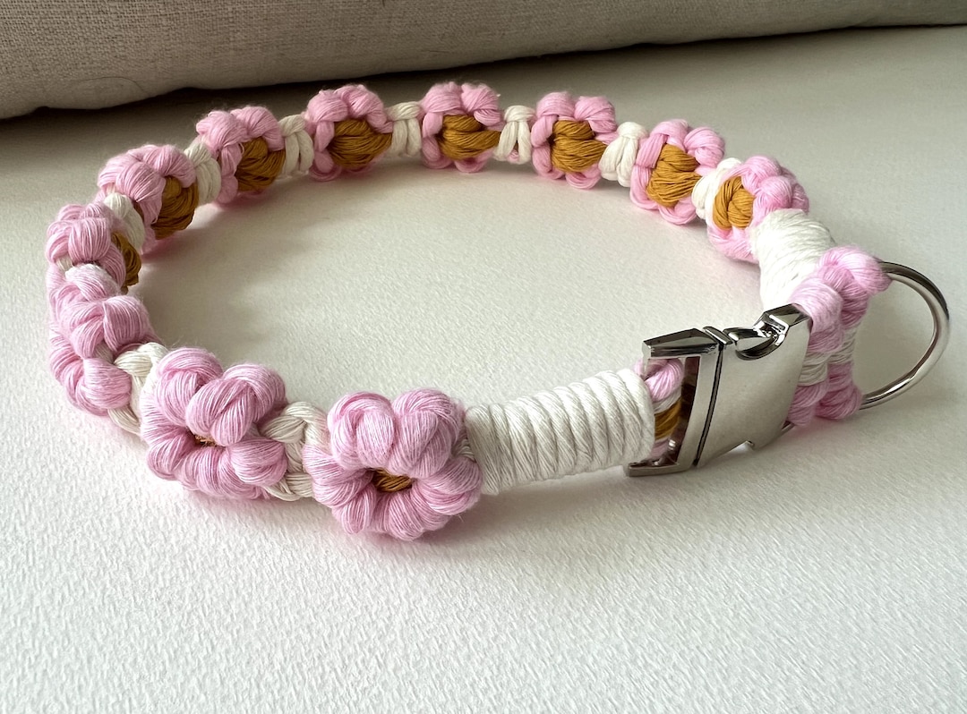 Macrame Dog Collar, Boho Dog Collar, Daisy Dog Collar, Macrame Pet ...