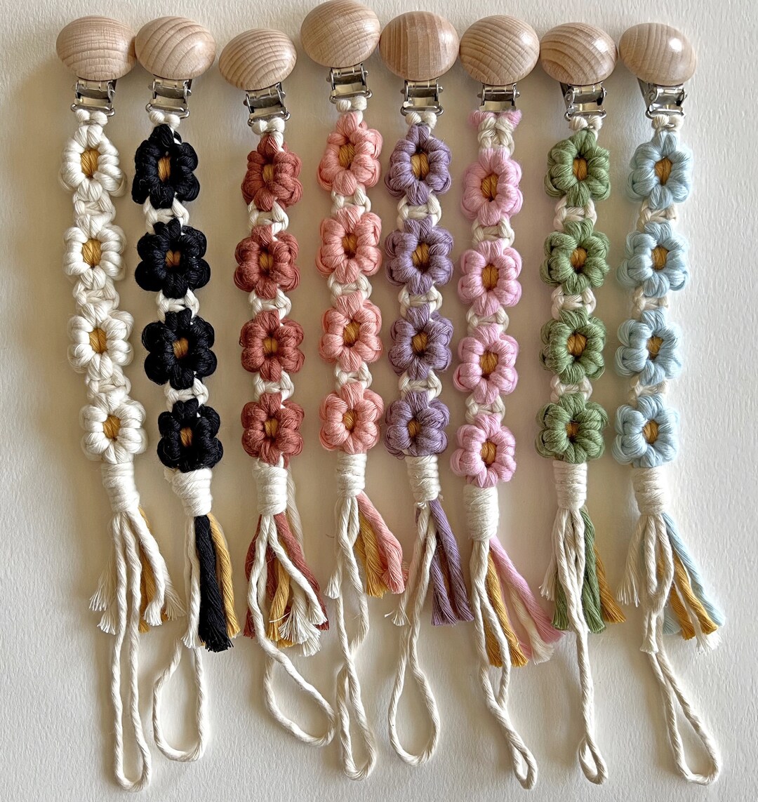 Macrame Pacifier Clip Daisy Pacifier Clip Flower Pacifier Clip