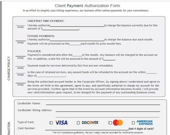 Credit Card Authorization Form | Etsy