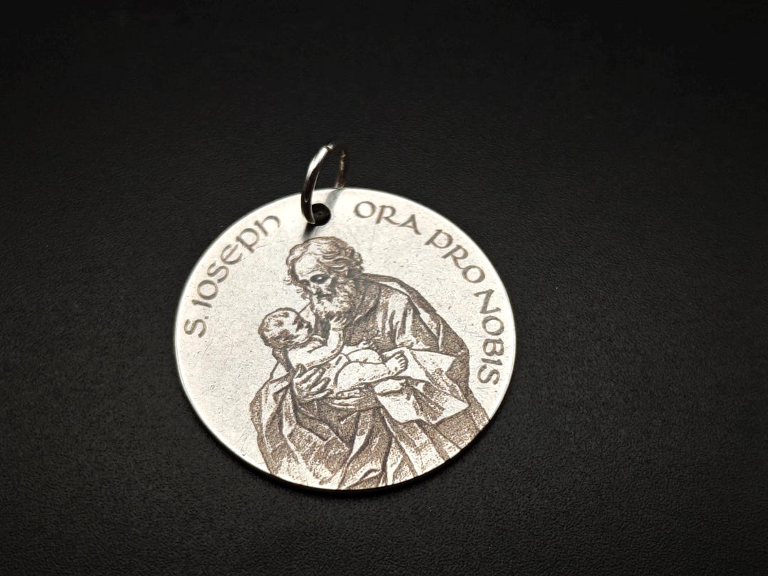St Joseph Medallion 30mm Stainless Steel Personalized Engraving. - Etsy