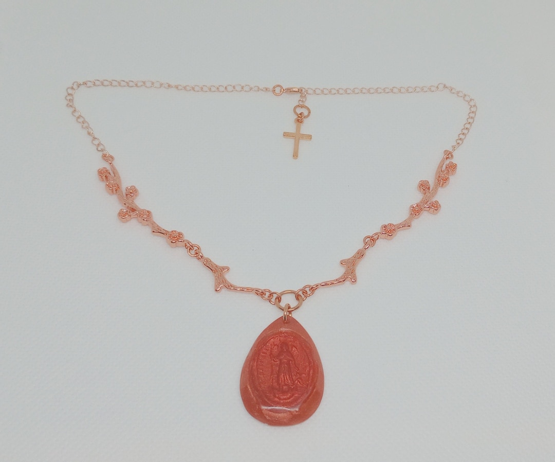 Archangel Raphael Necklace, Rose Gold, Floral - Etsy
