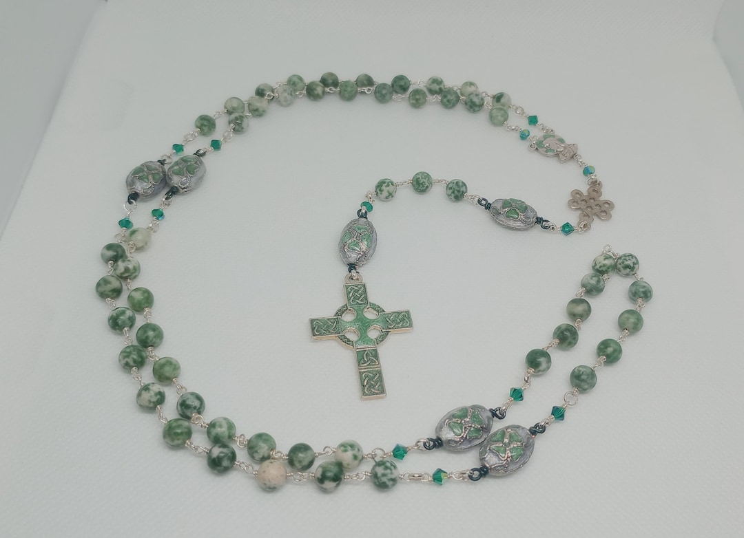 Rosary Celtic Rosary Celtic Cross Moss Agate Rosary, Green Rosary ...
