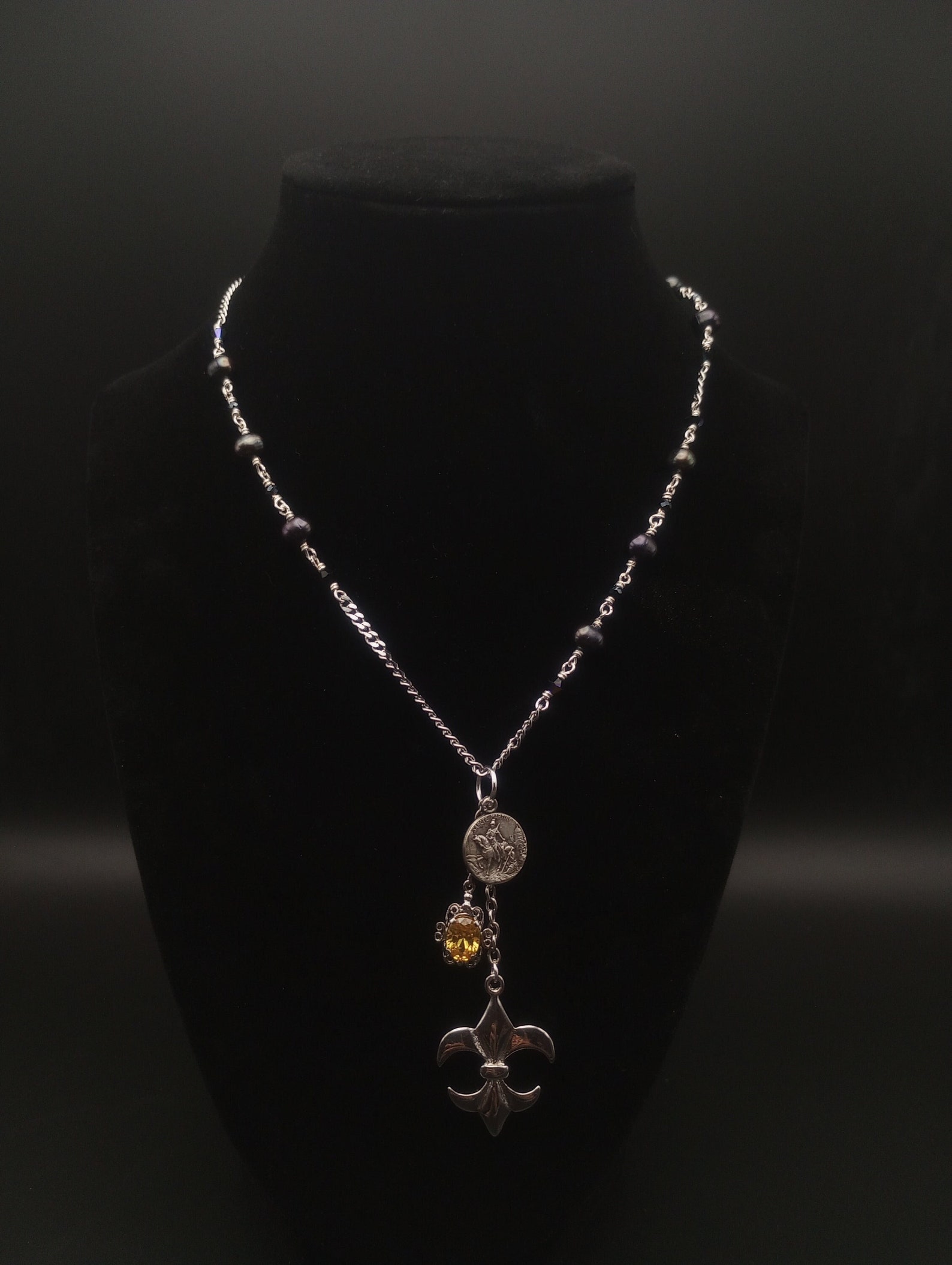 Antique St Martin of Tours Necklace: Black Pearl Chaplet With Topaz - Etsy