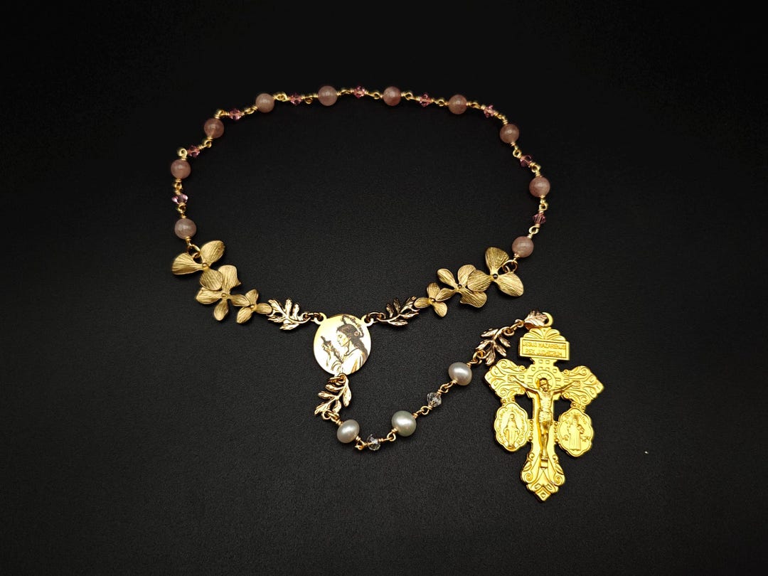 St Mary Magdalene Chaplet: 18k Gold-plated Rosary, Strawberry Quartz - Etsy
