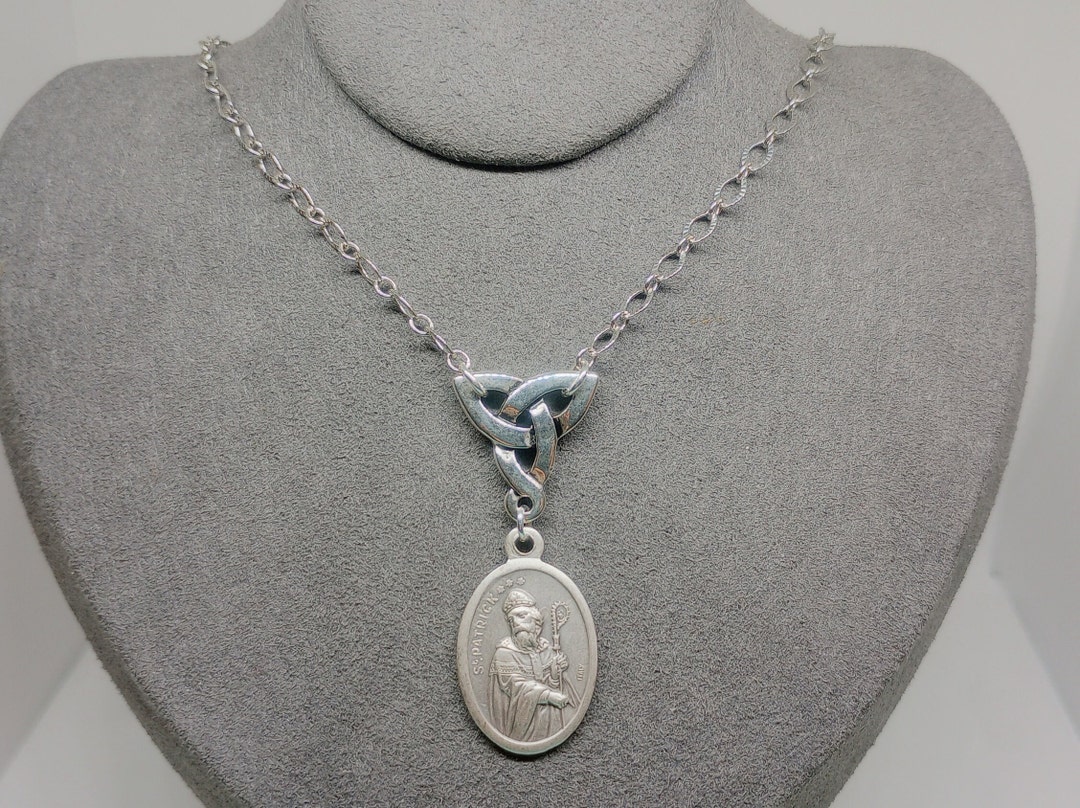 Saint Medal St Patrick Necklace White Gold Plated - Etsy