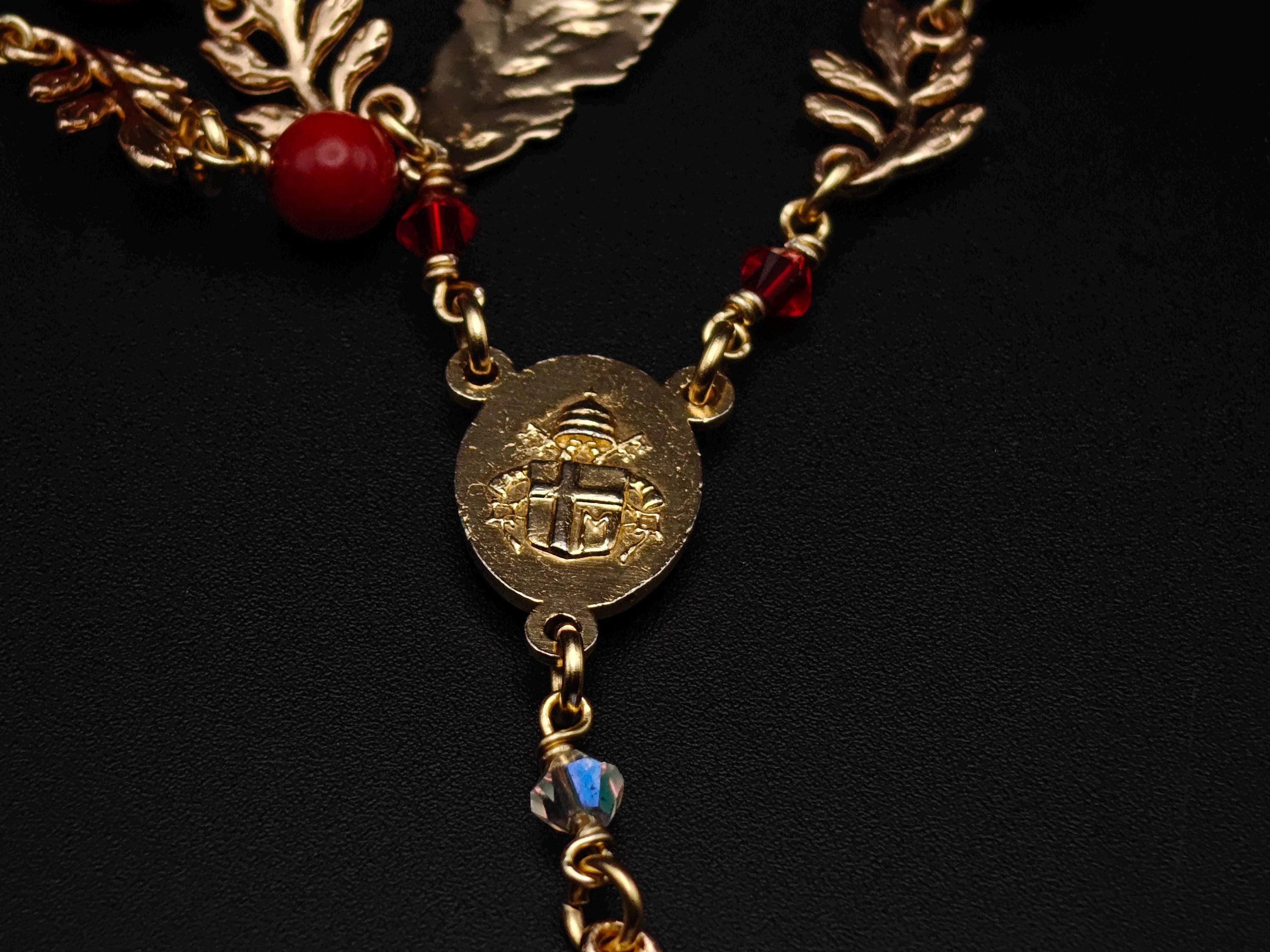 St Mary Magdalene Chaplet: Red Coral, Moonstone, Swarovski Crystal ...